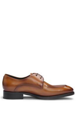 BOSS - Apron-toe Derby shoes in leather with heel detail - Brown