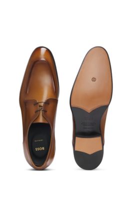 BOSS - Apron-toe Derby shoes in leather with heel detail - Brown