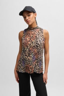 HUGO - Animal-print top with stacked logo and stand collar - Patterned