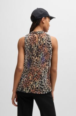 HUGO - Animal-print top with stacked logo and stand collar - Patterned