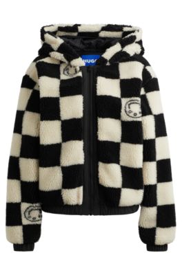 HUGO - Teddy jacket with checkerboard jacquard - White / Black