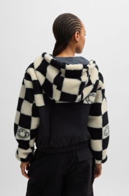 HUGO - Teddy jacket with checkerboard jacquard - White / Black