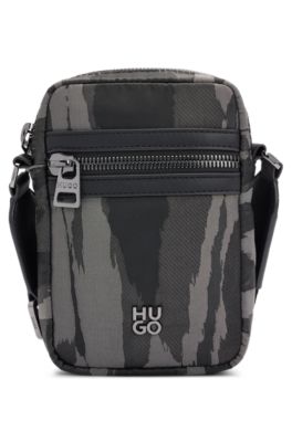 HUGO - Stacked-logo reporter bag with seasonal pattern - Black