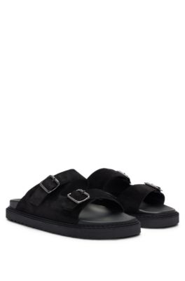 BOSS - Twin-strap sandals with suede uppers and buckle closure - Black