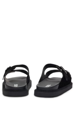 BOSS - Twin-strap sandals with suede uppers and buckle closure - Black