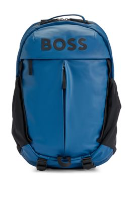 BOSS - Faux-leather backpack with logo details - Light Blue