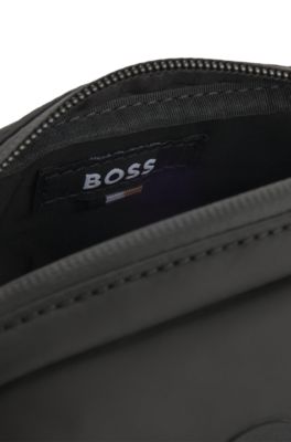 BOSS - Faux-leather reporter bag with tonal logo - Black