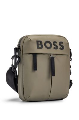 BOSS - Faux-leather reporter bag with tonal logo - Light Green