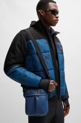 BOSS - Faux-leather reporter bag with tonal logo - Blue