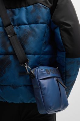 BOSS - Faux-leather reporter bag with tonal logo - Blue