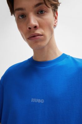 HUGO - Cotton-jersey T-shirt with outline logos - Blue