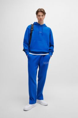 HUGO - Cotton-terry hoodie with outline logos - Blue
