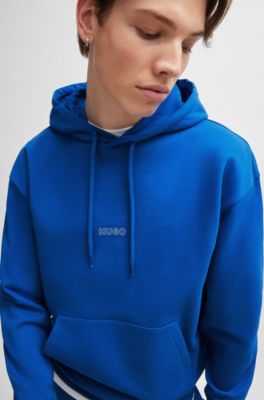 HUGO - Cotton-terry hoodie with outline logos - Blue