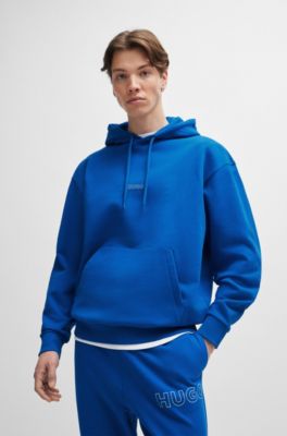 HUGO - Cotton-terry hoodie with outline logos - Blue