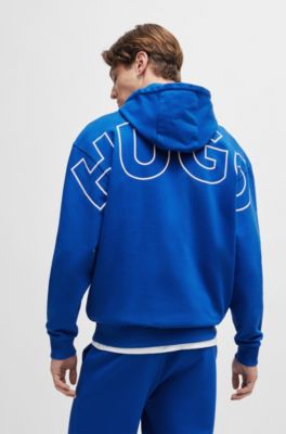 HUGO - Cotton-terry hoodie with outline logos - Blue