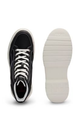 HUGO - High-top trainers with red stacked-logo badge - Black