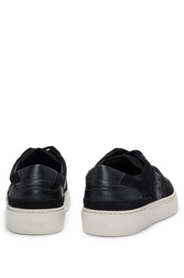 BOSS - Gary double-monogram trainers in suede and leather - Black