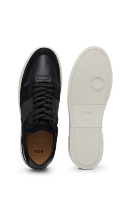 BOSS - Gary double-monogram trainers in suede and leather
