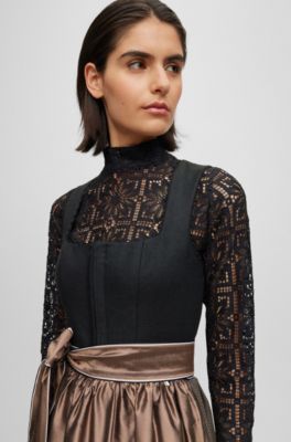 BOSS - BOSS x Kinga Mathe slim-fit blouse in floral lace - Black
