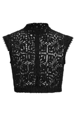 BOSS - BOSS x Kinga Mathe cropped blouse in floral lace - Black
