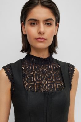 BOSS - BOSS x Kinga Mathe cropped blouse in floral lace - Black