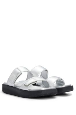 HUGO - Faux-leather slip-on sandals with padded straps - Silver