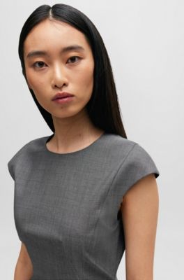 BOSS - Cap-sleeve shift dress in virgin wool