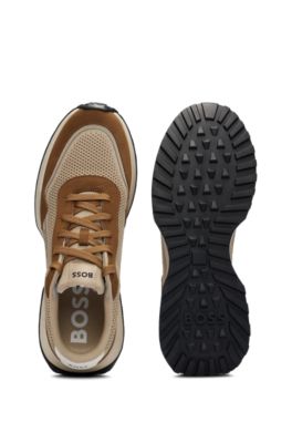 BOSS - Mixed-material trainers with suede and faux leather - Light Brown