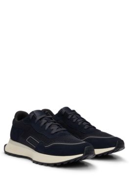 BOSS - Mixed-material trainers with suede and faux leather - Dark Blue