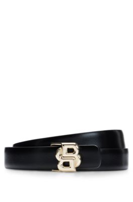 BOSS - Reversible belt in Italian leather with double-monogram buckle ...