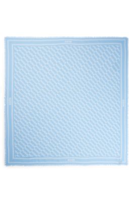 HUGO - Square scarf with logo print and fringed edging - Light Blue
