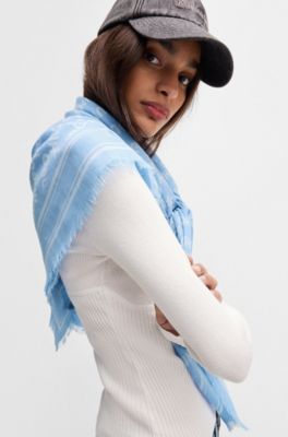 HUGO - Square scarf with logo print and fringed edging - Light Blue