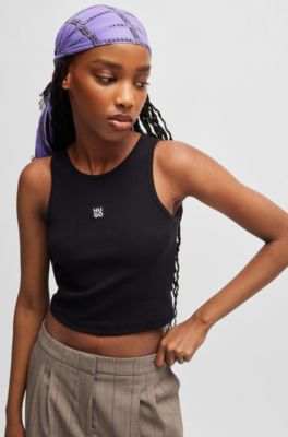 HUGO - Square scarf with logo print and fringed edging - Purple