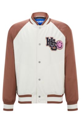 HUGO - Water-repellent bomber jacket with varsity-inspired logo patch ...