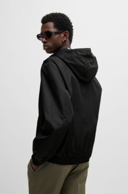 HUGO - Water-repellent hooded jacket with stacked-logo trim - Black
