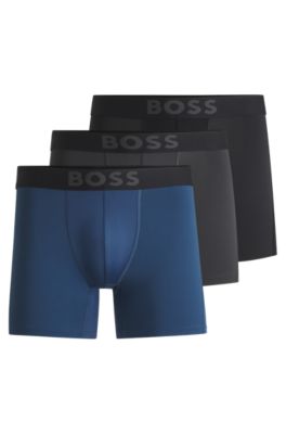 BOSS - Three-pack of stretch-mircofibre boxer briefs with logos - Black ...