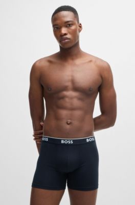 BOSS - Three-pack of stretch-cotton boxer briefs with logo waistbands ...