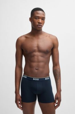 BOSS - Three-pack of stretch-cotton boxer briefs with logo waistbands ...