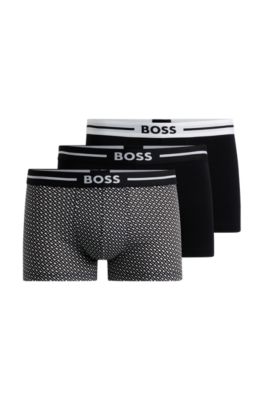 BOSS - Three-pack of stretch-cotton trunks with logo waistbands - White ...