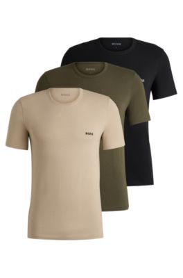 BOSS - Three-pack of cotton underwear T-shirts with logos - Beige ...