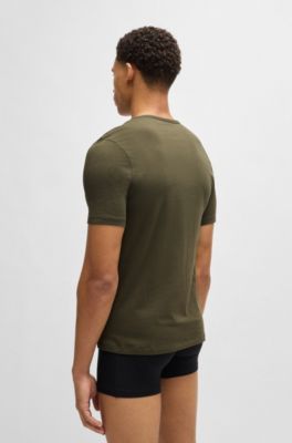 BOSS - Three-pack of cotton underwear T-shirts with logos - Beige ...