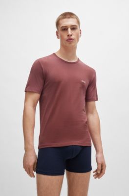 BOSS - Three-pack of cotton underwear T-shirts with logos - Red / Blue ...