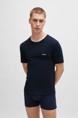 BOSS - Three-pack of cotton underwear T-shirts with logos - Red / Blue ...