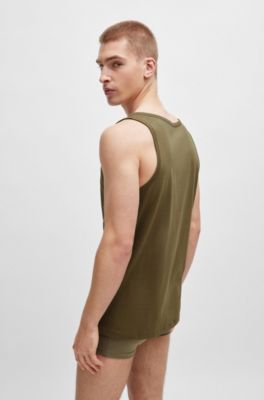 BOSS - Three-pack of tank-top vests in cotton - Black / Green / Blue