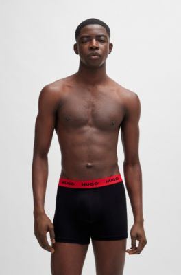 HUGO - Three-pack of stretch-cotton boxer briefs with logos - Black / Blue