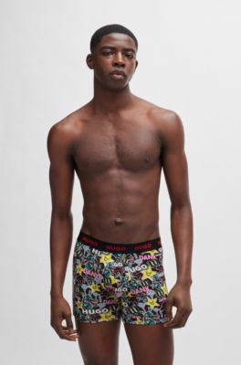 HUGO - Three-pack of stretch-cotton boxer briefs with logos - Black / Blue