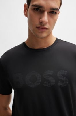 BOSS - Performance-stretch T-shirt with decorative reflective logo - Black