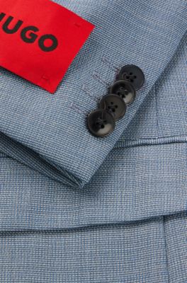 HUGO - Three-piece slim-fit suit in patterned stretch cloth - Blue