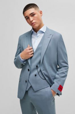 HUGO - Traje slim fit con chaleco en paño elástico estampado