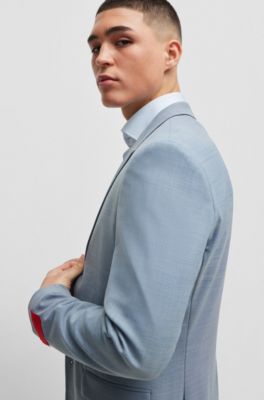 HUGO - Three-piece slim-fit suit in patterned stretch cloth - Blue